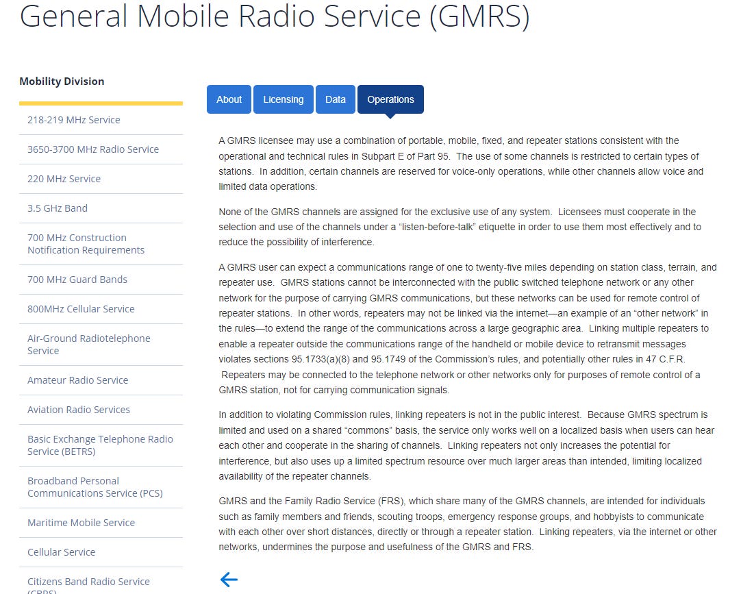 GMRS: FCC says linked repeater networks are illegal