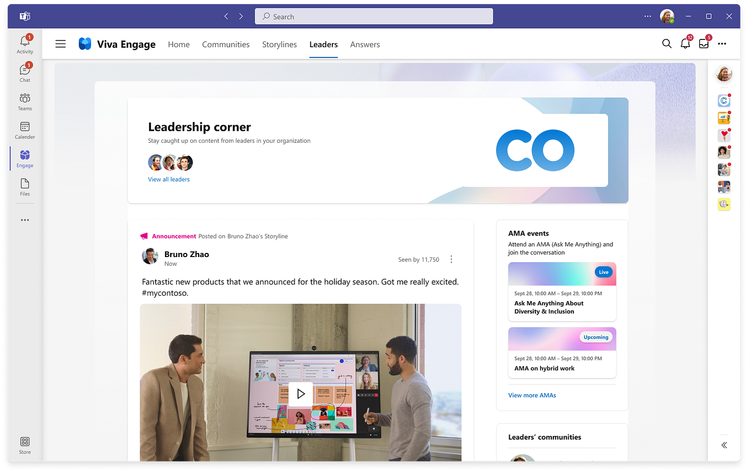 Viva Engage features for leaders, communicators and employees