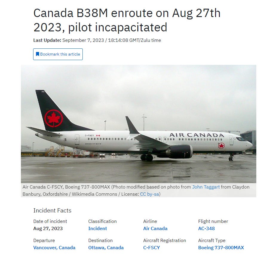 Pilot Incapacitation: Air Canada Flight AC348 (YVR-YOW) Vancouver to ...