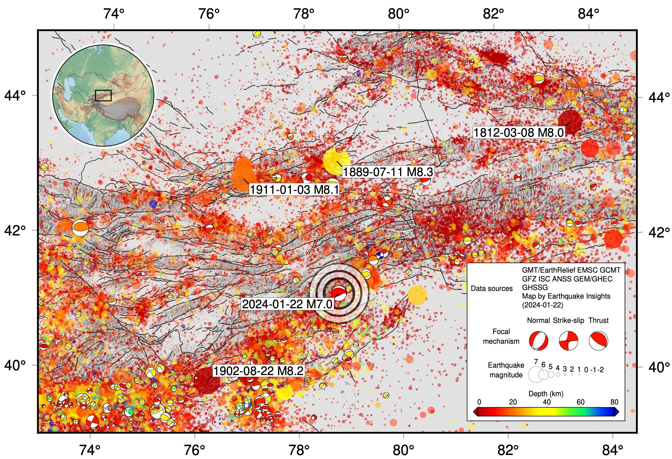 Major M7.0 earthquake strikes China-Kyrgyzstan border