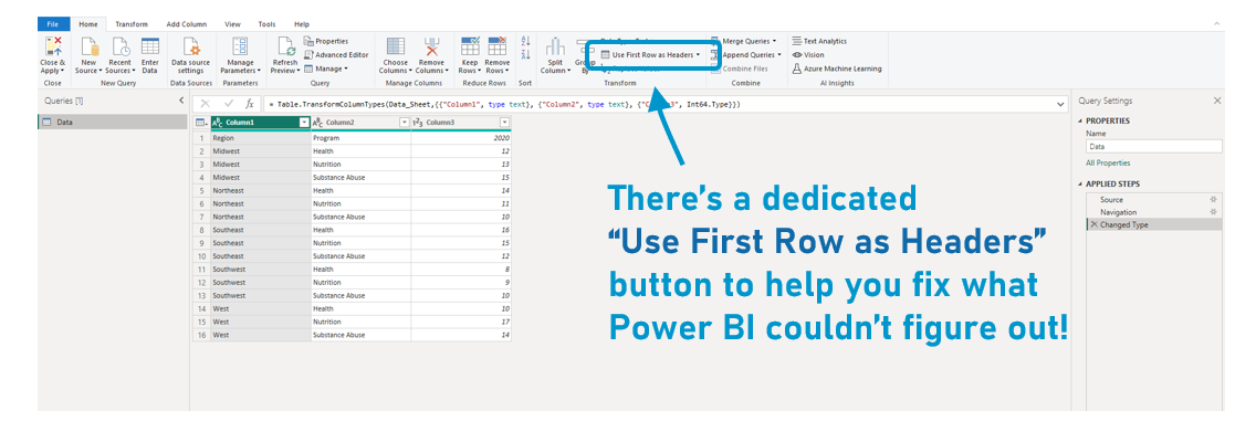 How To Use Power BI - Power Query: Promoting column headers
