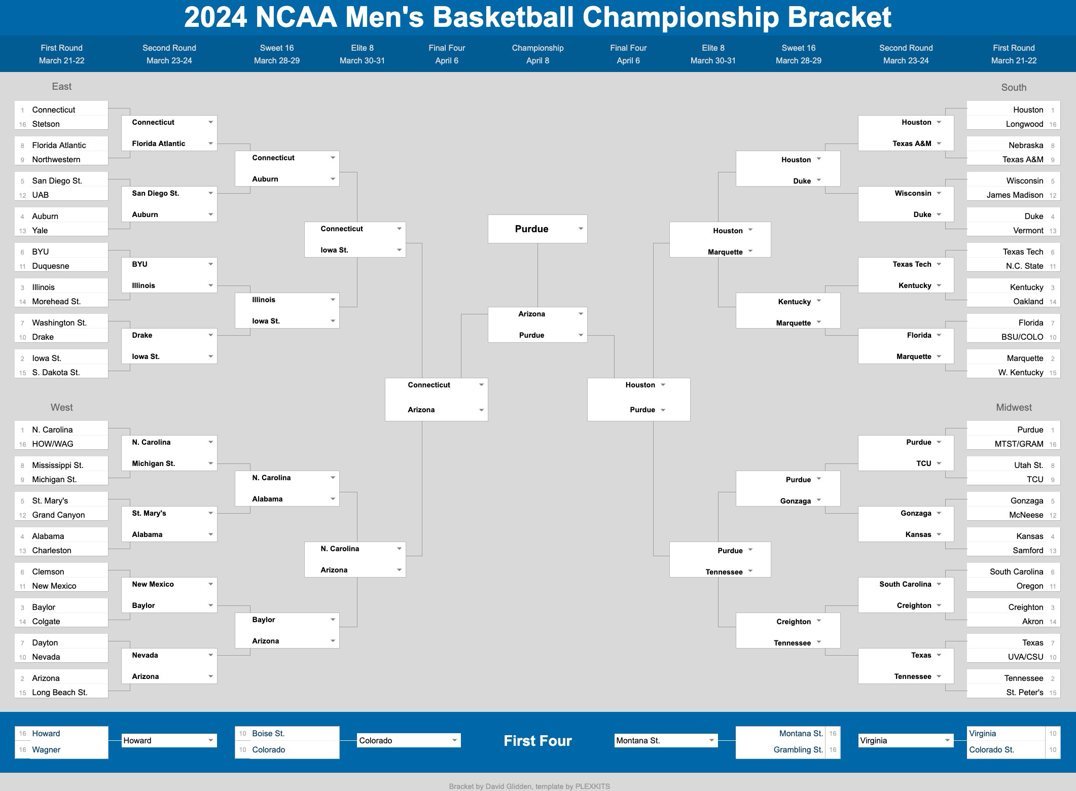 David Glidden's 2024 Men's March Madness Optimal Bracket