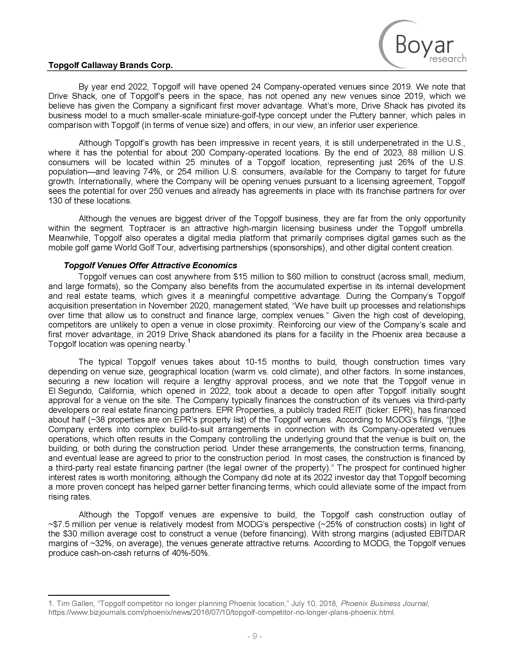 Boyar Research: TopGolf Callaway Brands (MODG)