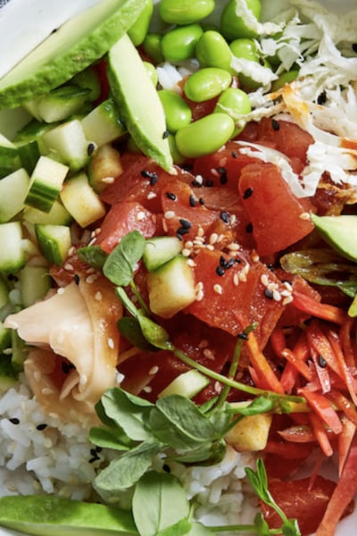 sesame-soy poke bowls - by Caroline Chambers