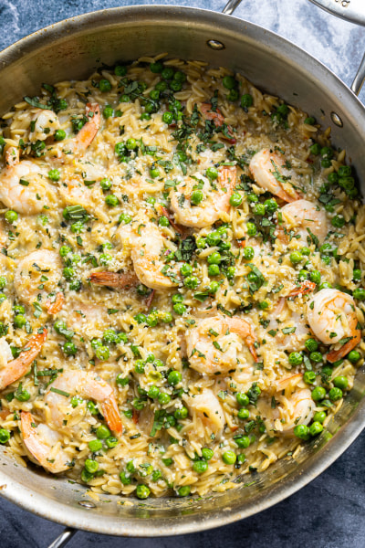 one-pot lemony garlic butter shrimp orzo