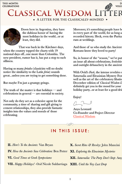 Classical Wisdom Litterae: Celebrations