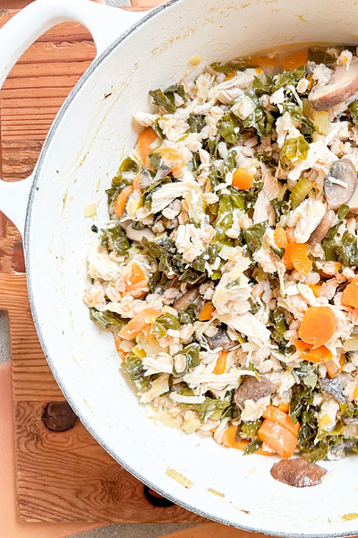 chicken, mushroom, and farro soup - by Caroline Chambers