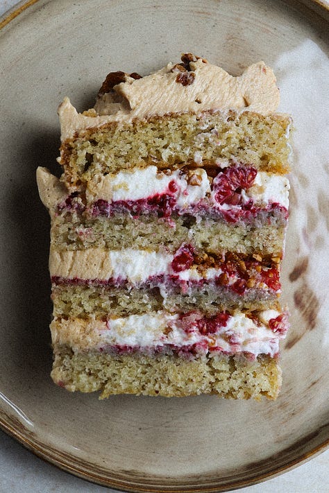 Raspberry Almond Layer Cake With Caramelised White Chocolate