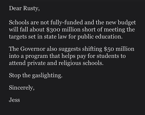 Jess Piper on Substack: "I just received my State Senator’s newsletter ...