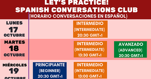 Free Spanish Language Conversation Club, Week 32.