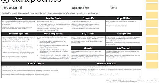 Startup Canvas: Product Strategy and a Business Model for a New Product