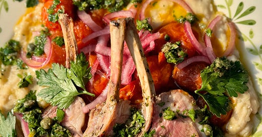 Lamb chops with creamy beans and salsa verde