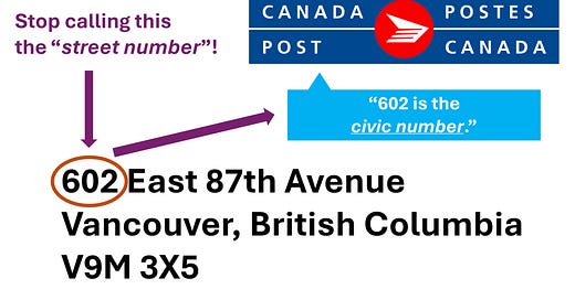 Civic Number vs. Street Number in Canadian Addresses