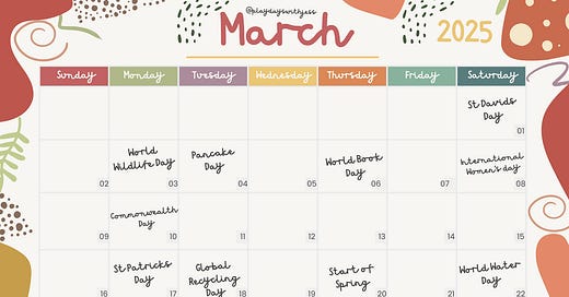 March Events Calendar 2025 - Play Days With Jess