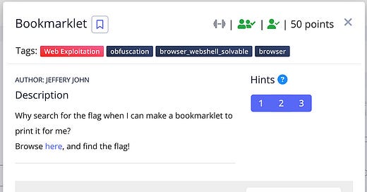 PicoCTF 2024 — Bookmarklet - VISCID’s Substack