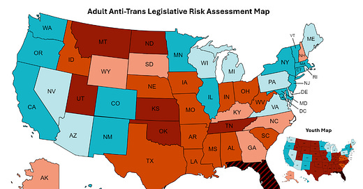 Anti-Trans Legislative Risk Assessment Map: March 2024 Update
