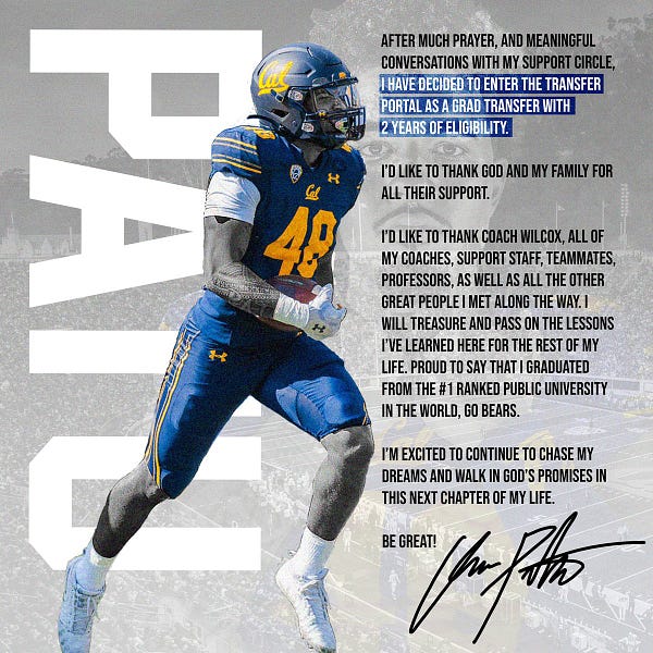Cal Football: OLB Orin Patu to Enter the Transfer Portal as a Graduate ...