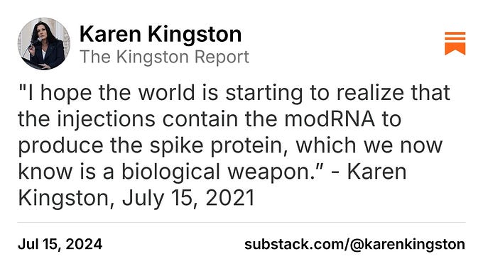 Karen Kingston on Substack: ""I hope the world is starting to realize that the injections ...