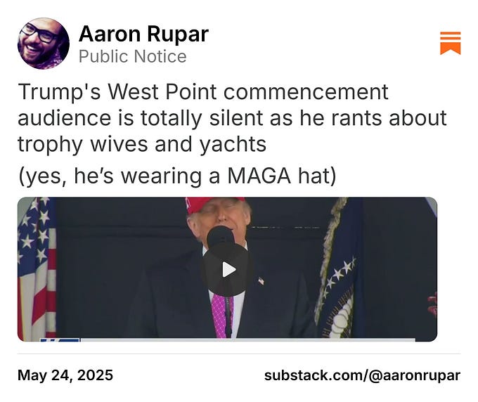 Aaron Rupar on Substack: "Trump's West Point commencement audience is ...