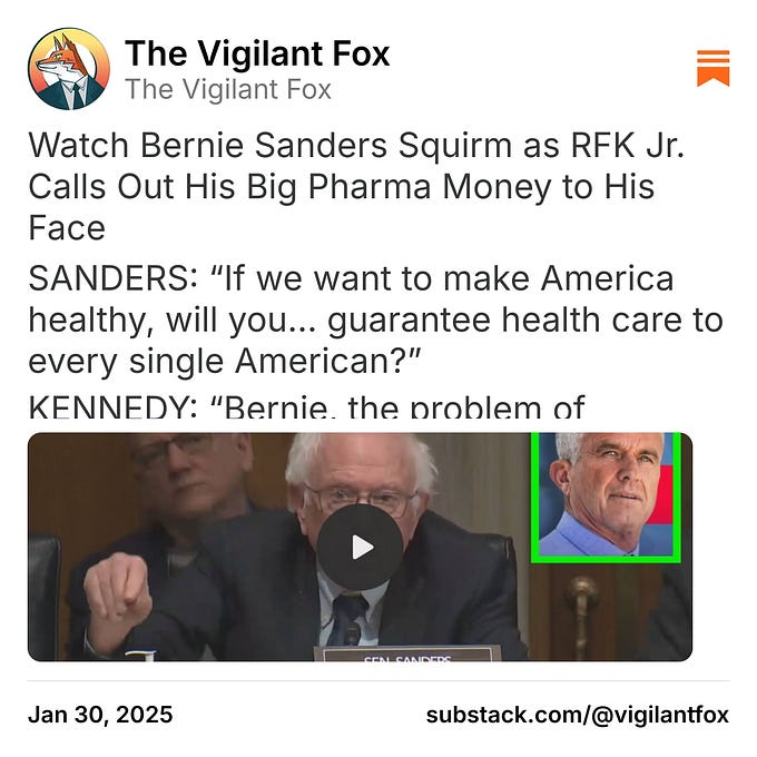The Vigilant Fox on Substack: "Watch Bernie Sanders Squirm as RFK Jr. Calls Out His Big Pharma ...