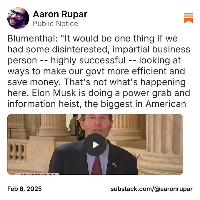 Aaron Rupar on Substack: "Blumenthal: "It would be one thing if we had ...