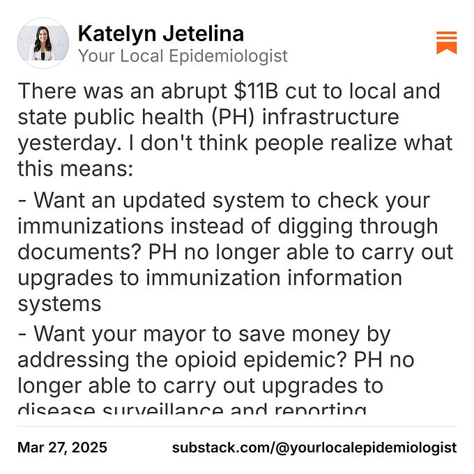 Katelyn Jetelina on Substack: "There was an abrupt $11B cut to local and state public health (PH ...