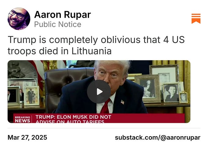 Aaron Rupar on Substack: "Trump is completely oblivious that 4 US ...