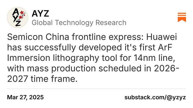 AYZ on Substack: "Semicon China frontline express: Huawei has successfully developed it's first ...