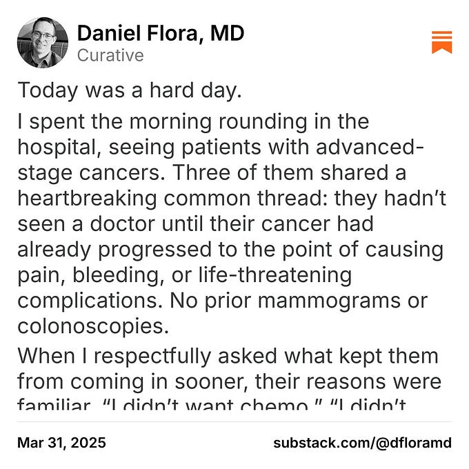 Daniel Flora, MD, PharmD on Substack: "Today was a hard day. I spent ...