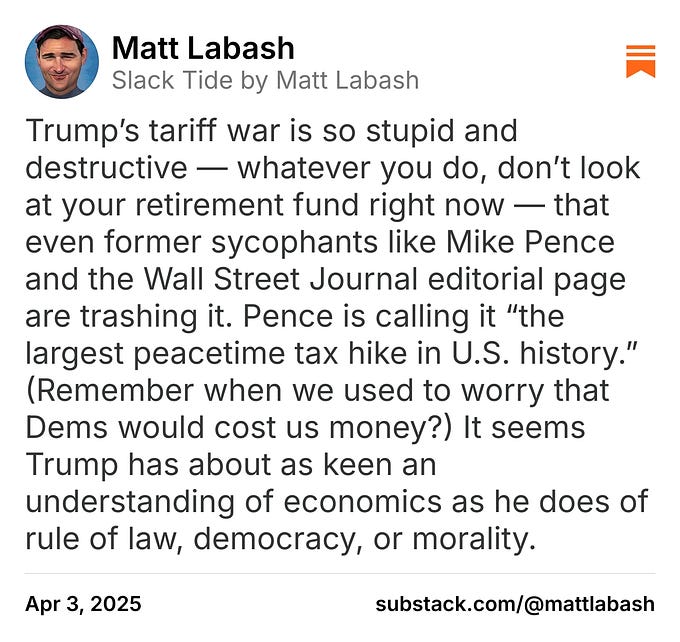 Matt Labash on Substack: "Trump’s tariff war is so stupid and ...