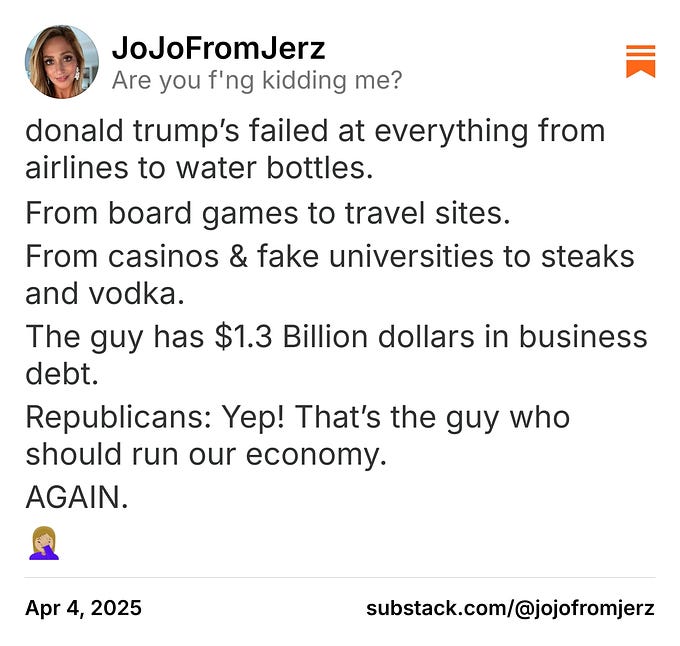 JoJoFromJerz on Substack: "donald trump’s failed at everything from airlines to water bottles ...