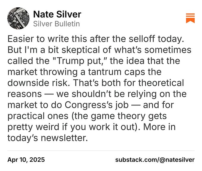 Nate Silver on Substack: "Easier to write this after the selloff today ...