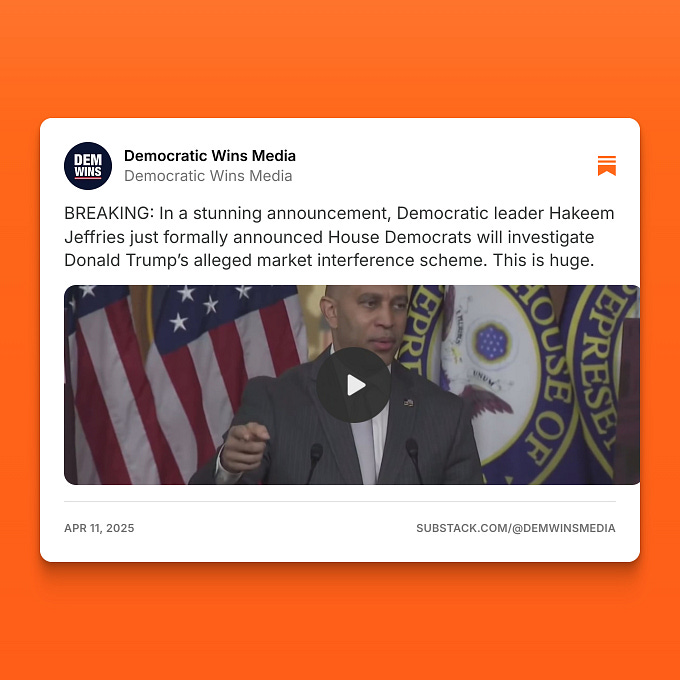 Democratic Wins Media on Substack: "BREAKING: In a stunning announcement, Democratic leader ...