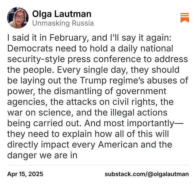 Olga Lautman on Substack: "I said it in February, and I’ll say it again: Democrats need to hold ...