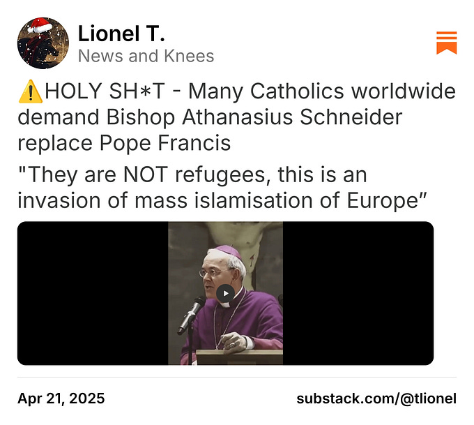 Lionel T. on Substack: "⚠️HOLY SH*T - Many Catholics worldwide demand Bishop Athanasius ...