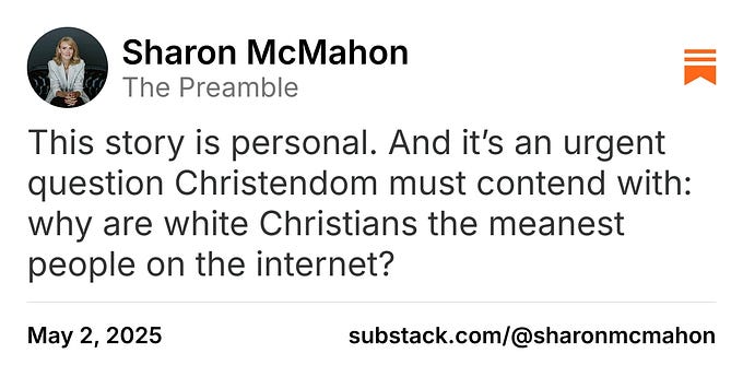 Sharon McMahon on Substack: "This story is personal. And it’s an urgent question Christendom ...
