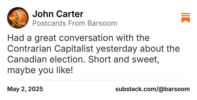 John Carter on Substack: "Had a great conversation with the Contrarian Capitalist yesterday ...
