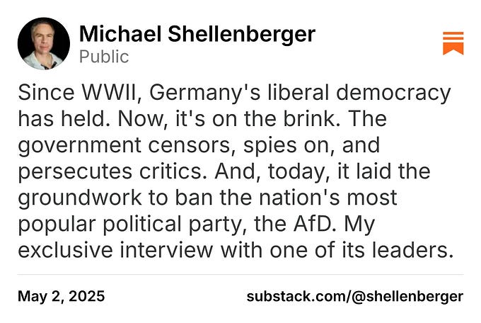 Michael Shellenberger on Substack: "Since WWII, Germany's liberal ...