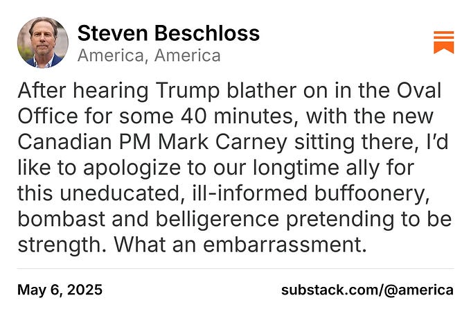 Steven Beschloss on Substack: "After hearing Trump blather on in the Oval Office for some 40 ...