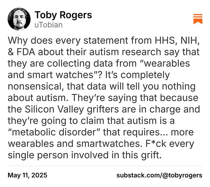 Toby Rogers on Substack: "Why does every statement from HHS, NIH, & FDA about their autism ...