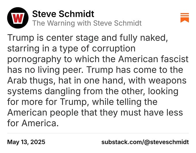 Steve Schmidt on Substack: "Trump is center stage and fully naked, starring in a type of ...