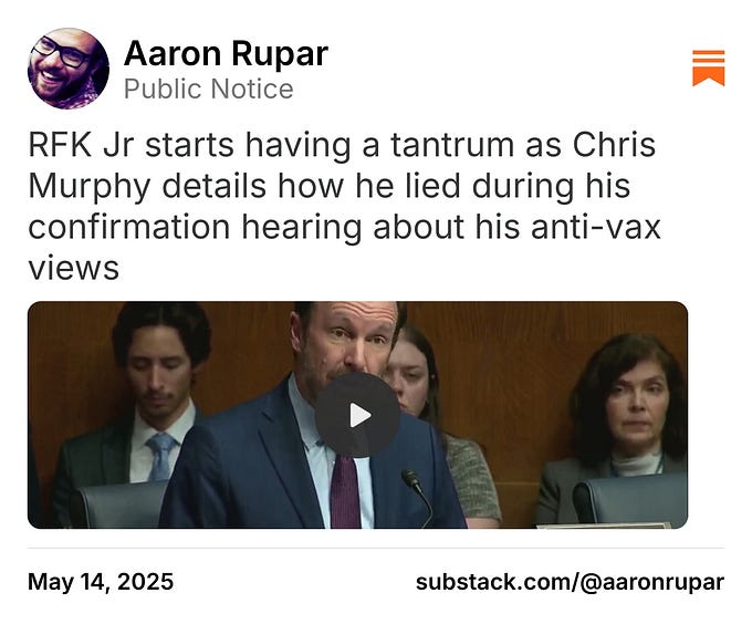 Aaron Rupar on Substack: "RFK Jr starts having a tantrum as Chris Murphy details how he lied ...