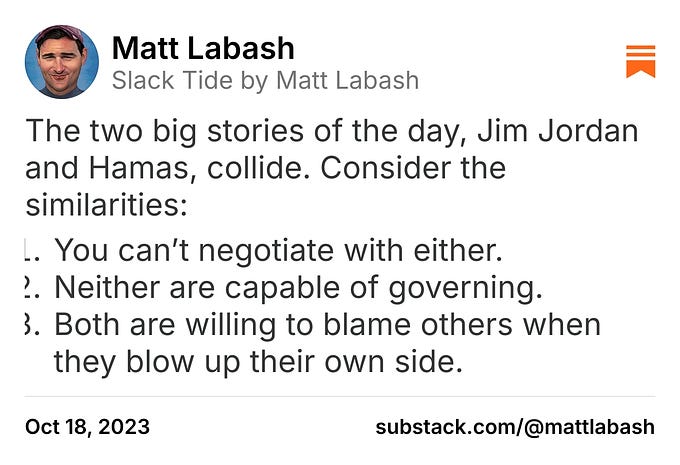 Matt Labash on Substack: "The two big stories of the day, Jim Jordan ...