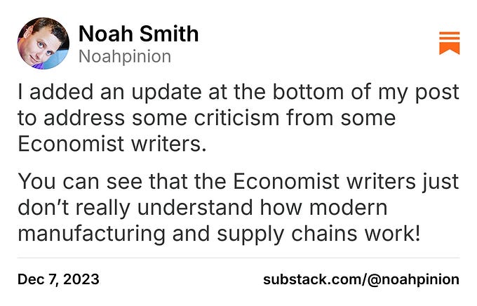 Noah Smith on Substack: "I added an update at the bottom of my post to address some criticism ...