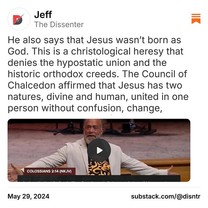 Jeff on Substack: "He also says that Jesus wasn’t born as God. This is ...