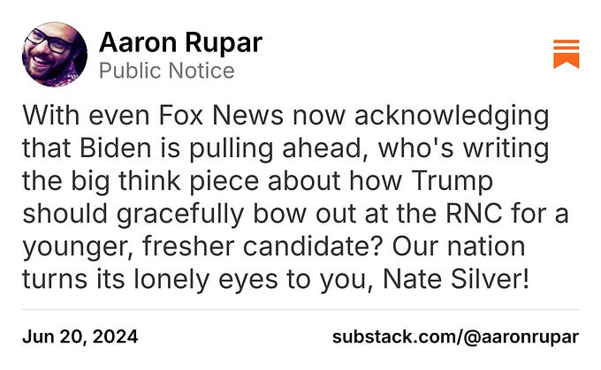 Aaron Rupar on Substack: "With even Fox News now acknowledging that ...