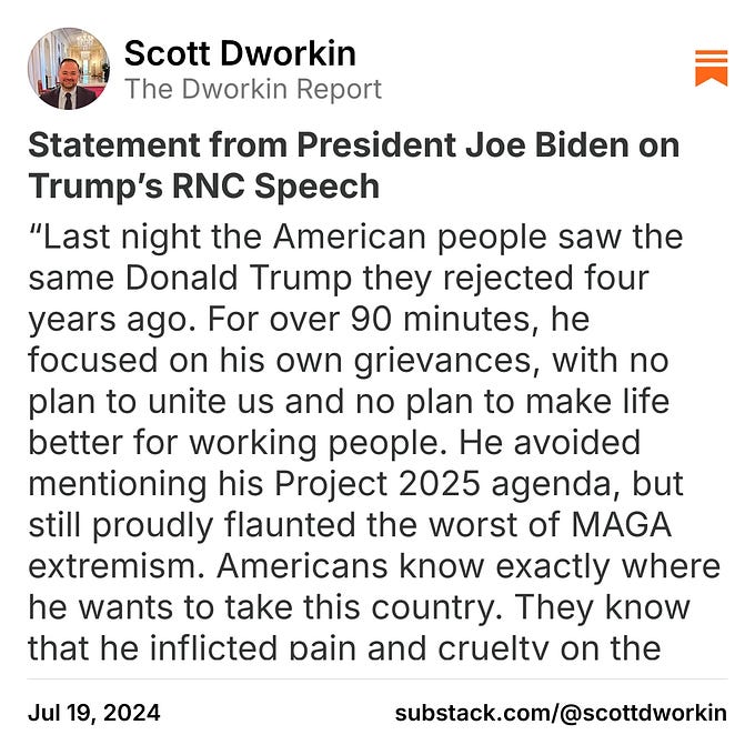 Scott Dworkin on Substack: "Statement from President Joe Biden on Trump ...