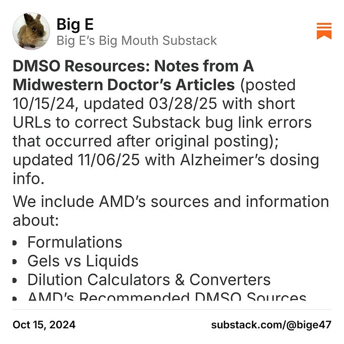Big E on Substack: "DMSO Resources: Notes from A Midwestern Doctor’s ...