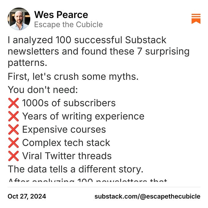 Wes Pearce on Substack: "I analyzed 100 successful Substack newsletters and found these 7 ...