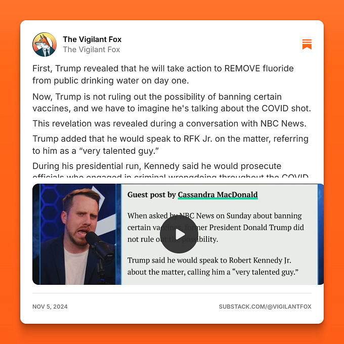 The Vigilant Fox on Substack: "First, Trump revealed that he will take action to REMOVE fluoride ...